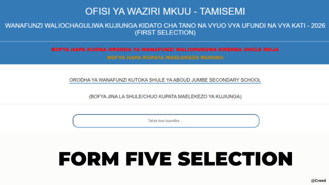 Waliochaguliwa Kujiunga Kidato cha Tano 2026 Form Five Selection 2026/ ...